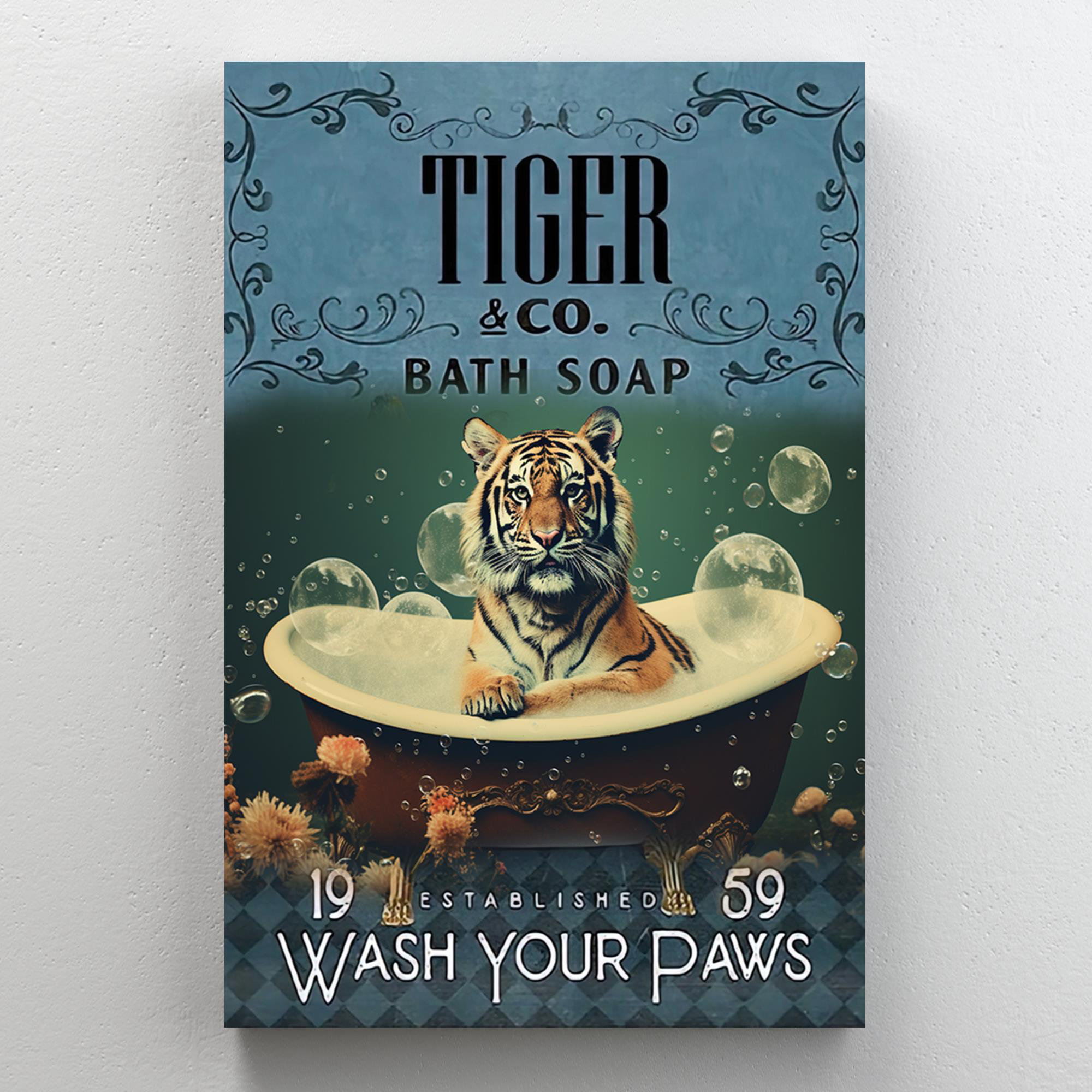 Trinx Tiger Bath Soap - 1 Piece Rectangle Graphic Art Print On Wrapped Canvas | Wayfair